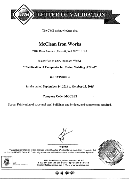 McClean Iron Works Inc.. Steel Craftsmen. Fabricators, Architectural ...